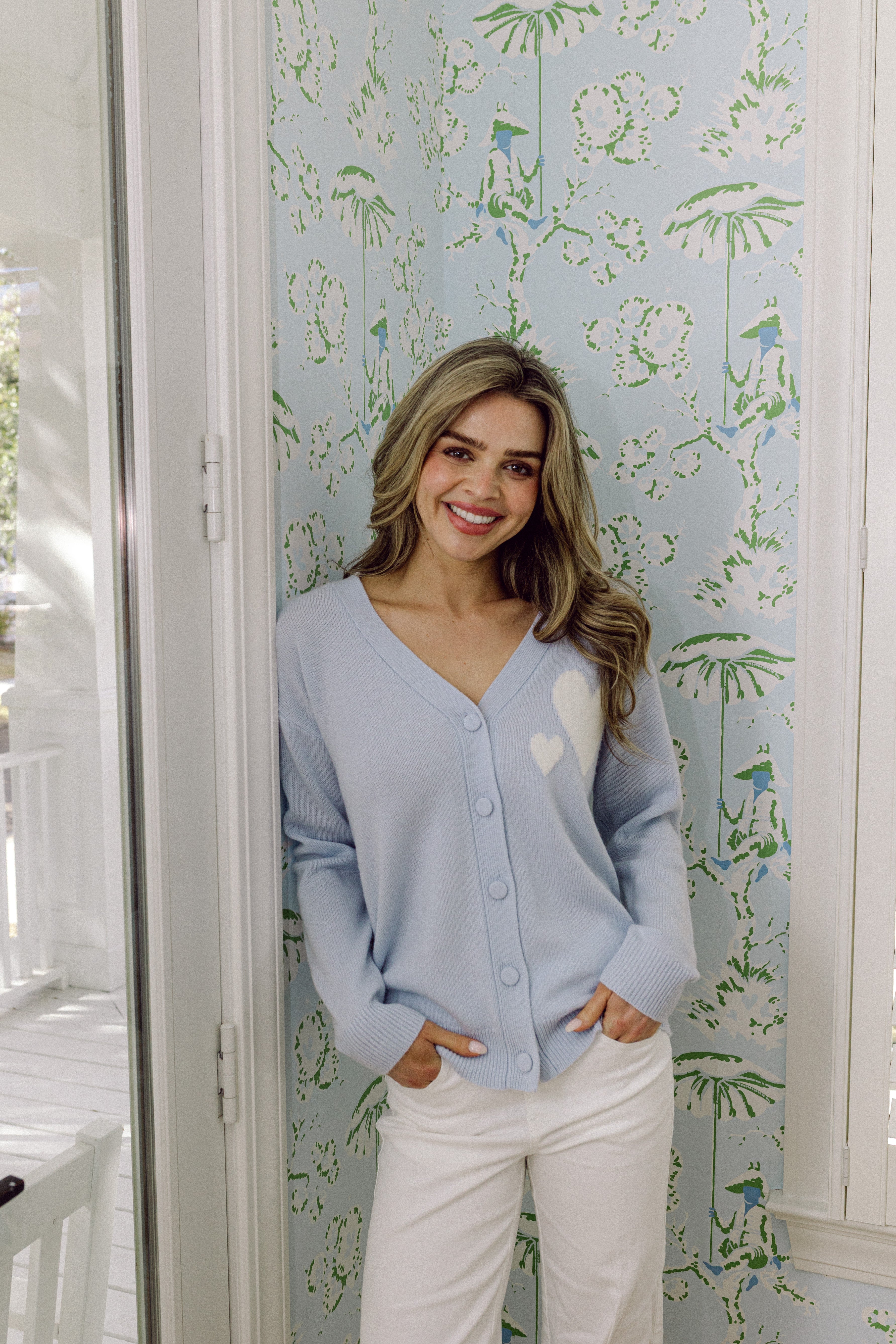 Blue Flax V-Neck Heart Cardigan – Sail to Sable